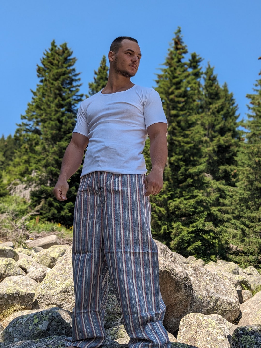 Vintage 60s French Brushed Flannel Cotton Stripe Pyjamas Pajamas ...