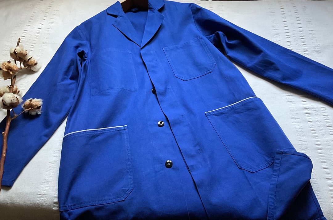 Vintage Artist Smock Chore Coat Duster Shop Coat Long Work Jacket Apron ...