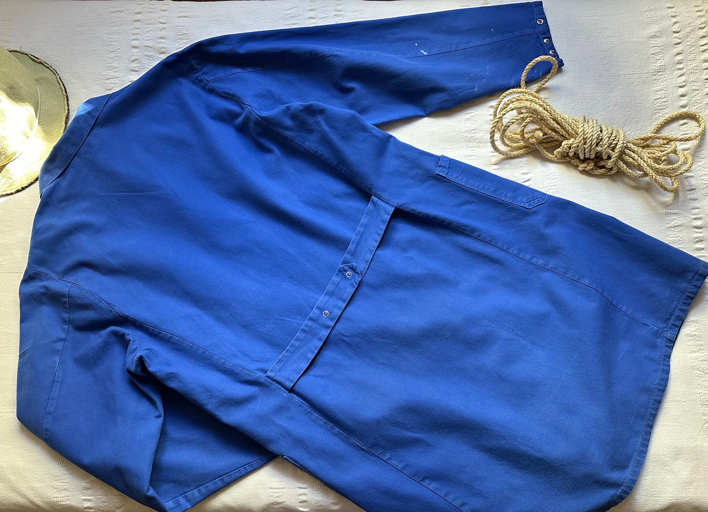 Vintage Artist Smock Chore Coat Duster Shop Coat Long Work Jacket Apron ...