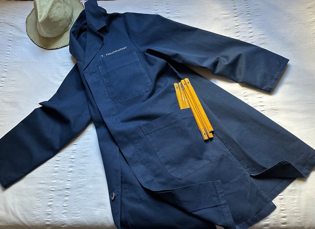 Vintage Artist Smock Chore Coat Duster Shop Coat Long Work Jacket Apron ...