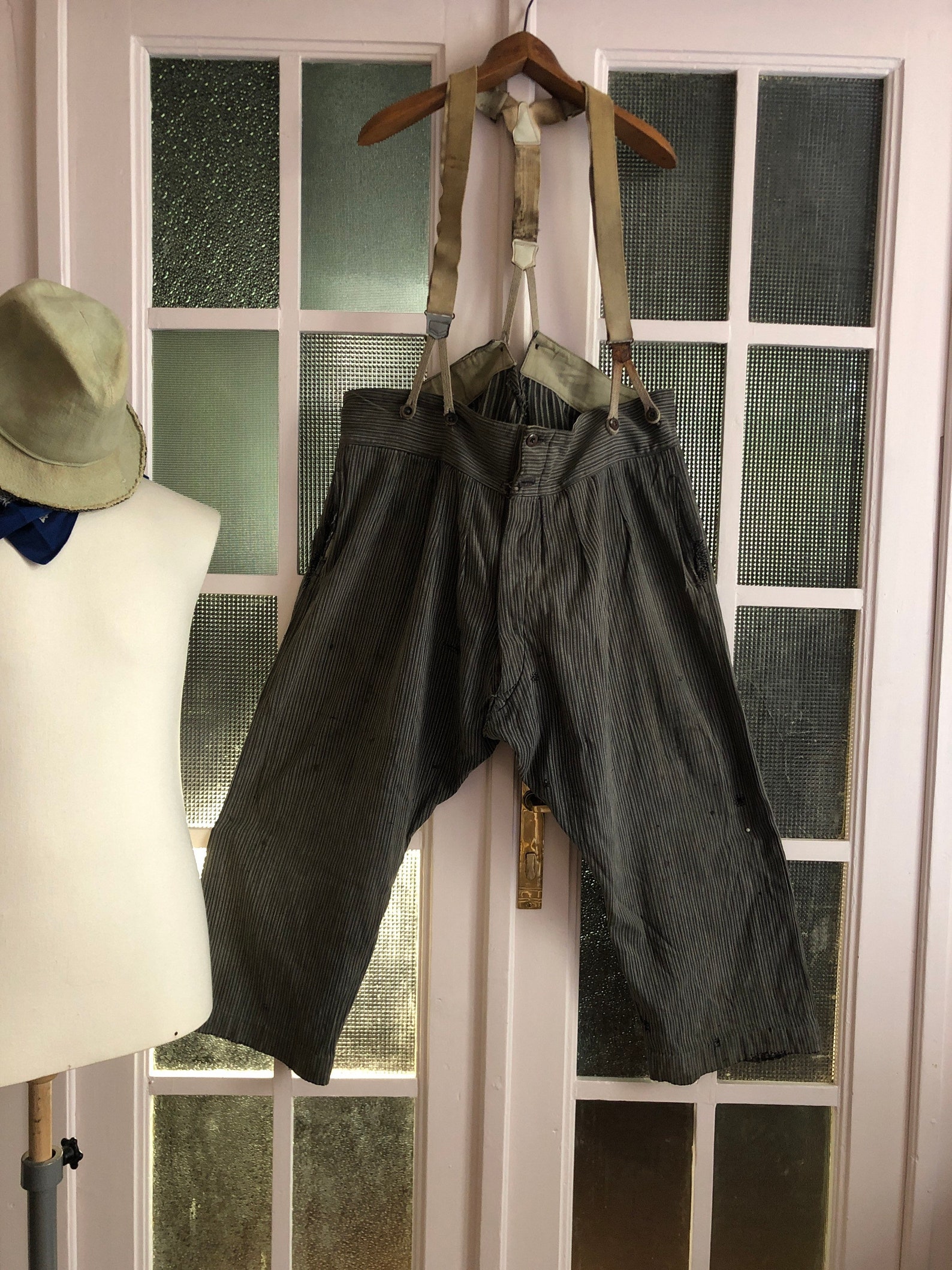 Vintage 1930s French Work Pants 2XL Salt&pepper Suspender Striped ...