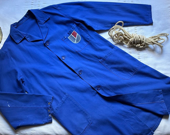 Vintage Artist Smock Chore Coat Duster Shop Coat Long Work Jacket Apron ...