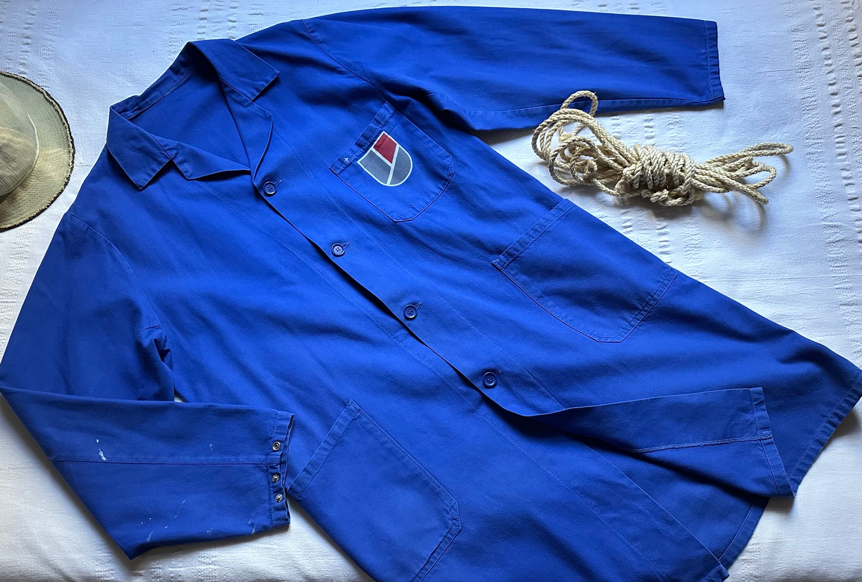 Vintage Artist Smock Chore Coat Duster Shop Coat Long Work Jacket Apron ...