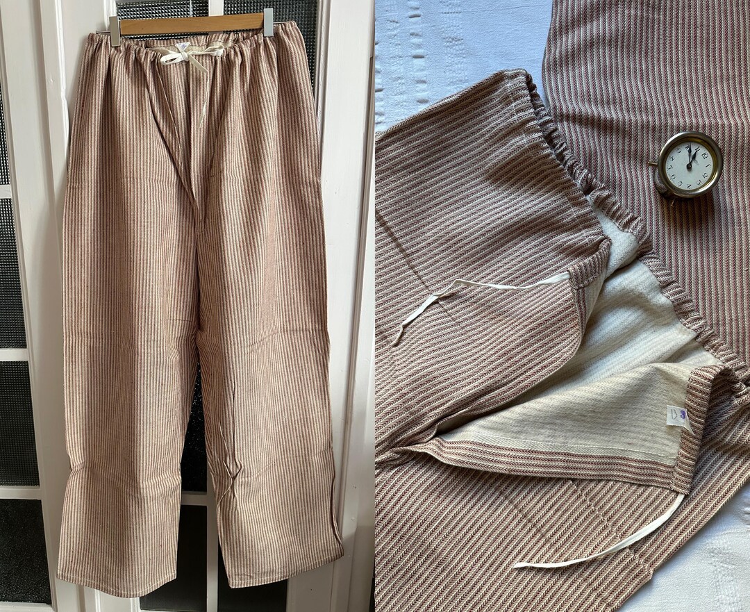 Vintage 60s Brushed Flannel Cotton Stripe Pyjamas Pajamas Underclothes ...