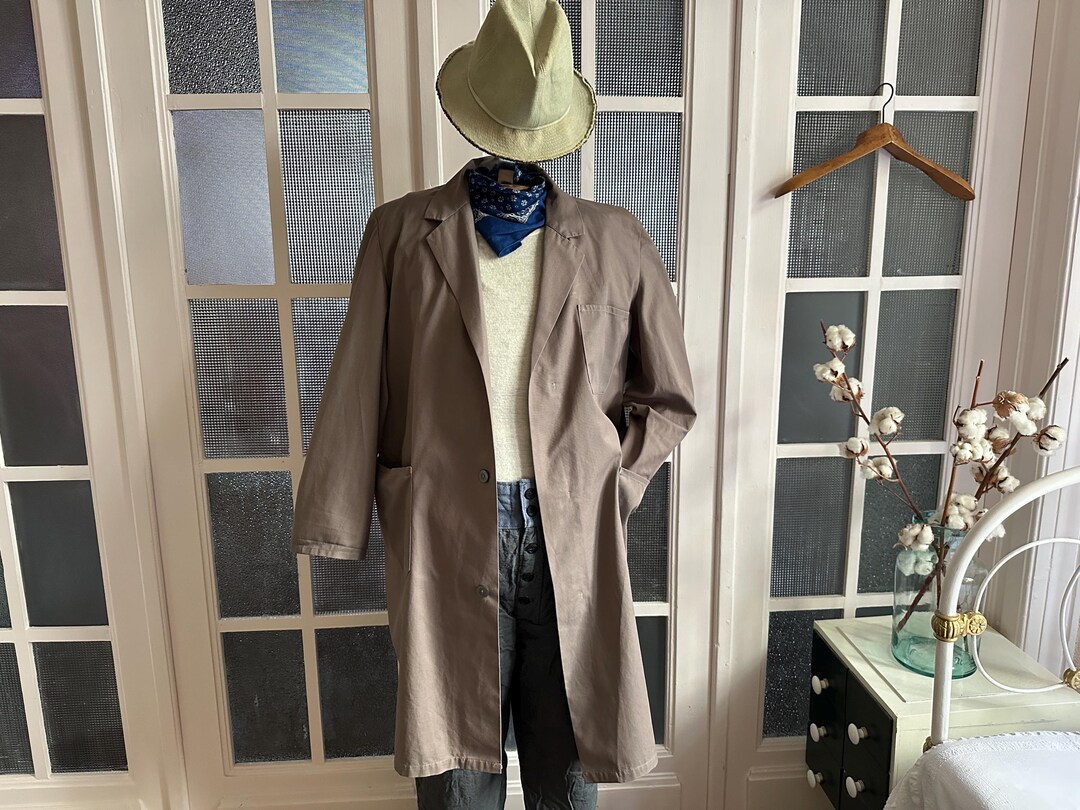 Vintage 90s EU Artist Smock Chore Coat Duster Shop Pit 24" Xlarge Long ...