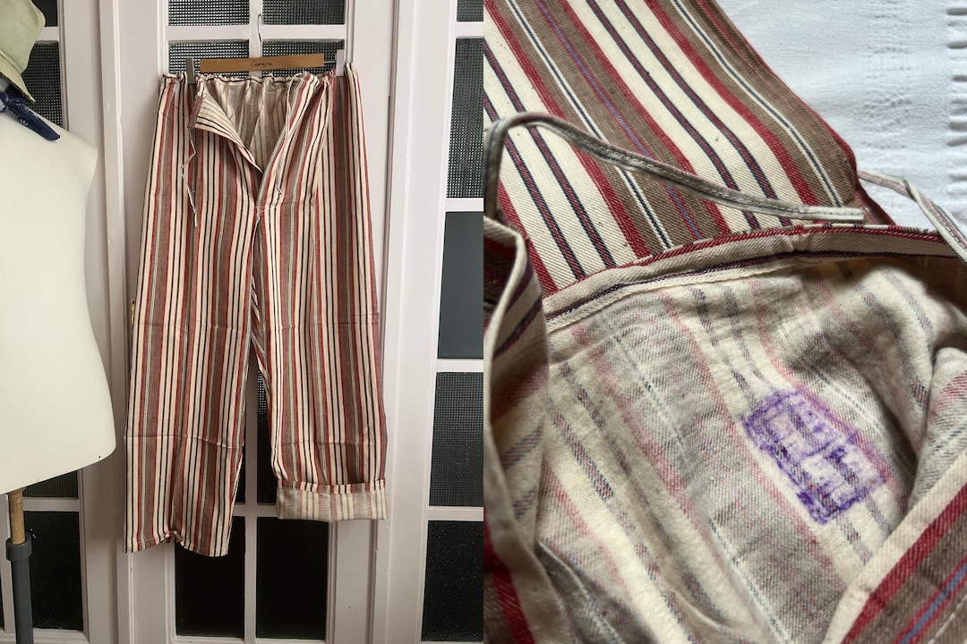 Vintage 50s Brushed Flannel Cotton Stripe Pyjamas Pajamas Underclothes ...