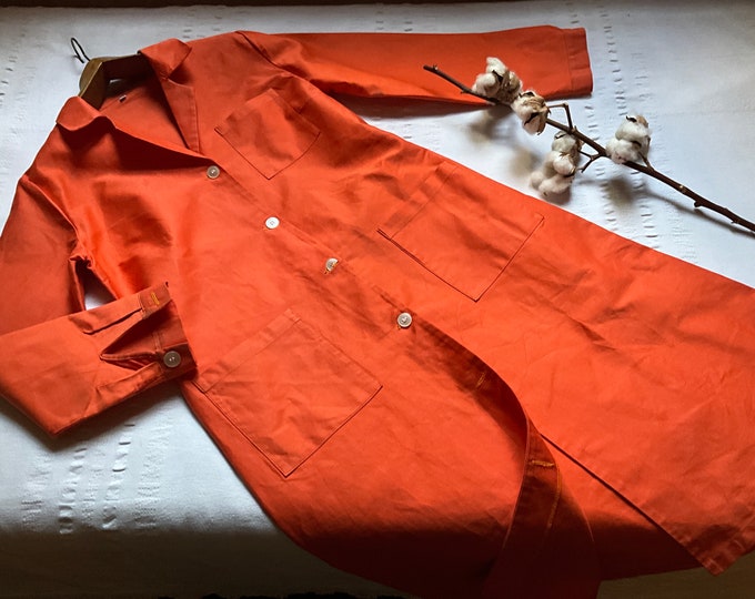 Vintage Ladies Long Duster Apron Coat Chore Jacket Shop Coat Overall ...