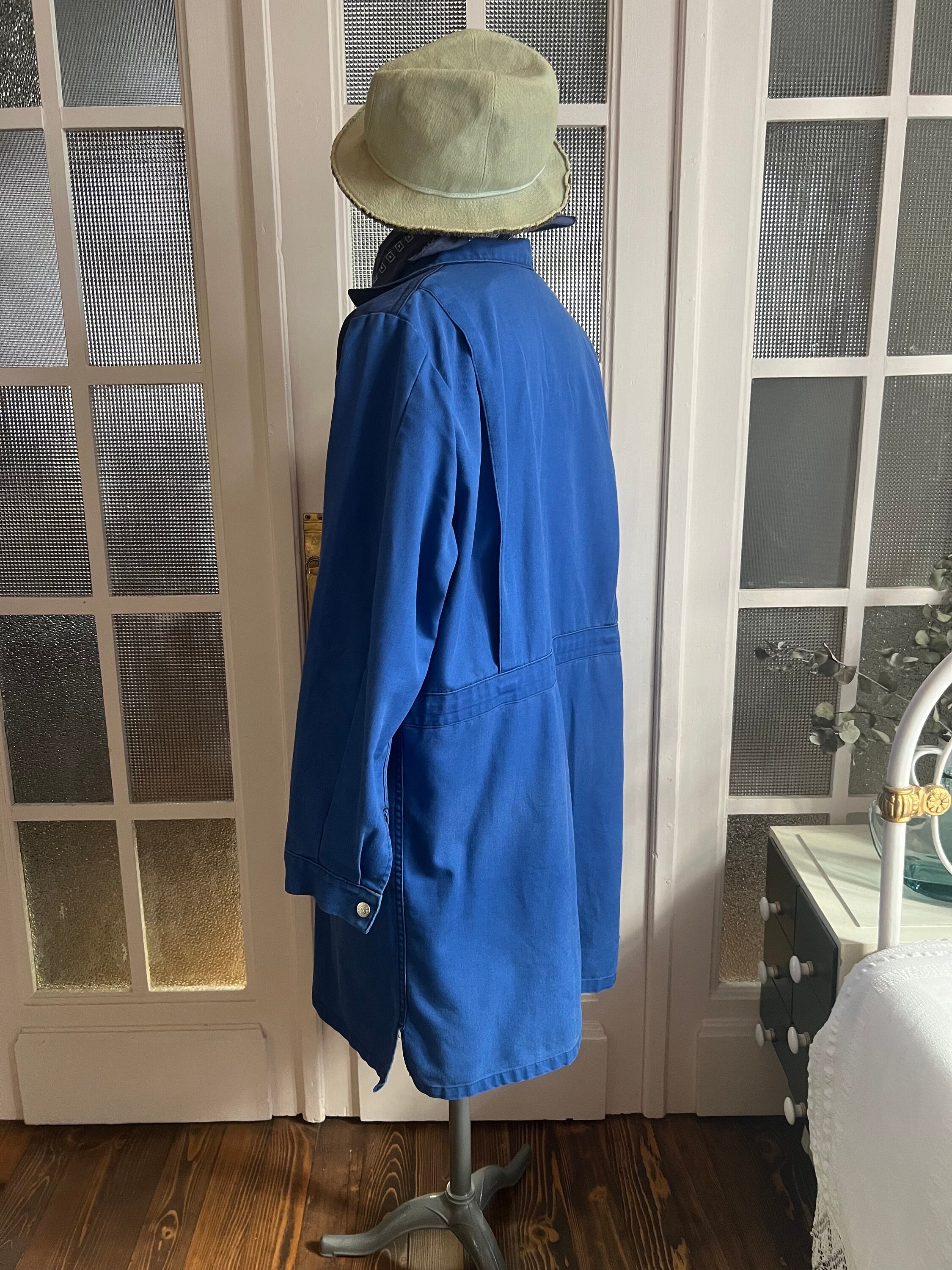 Vintage Two Tone Artist Smock Chore Coat Duster Shop Long Work Jacket ...