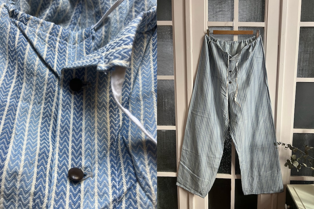 Vintage 60s French Brushed Flannel Cotton Stripe Pyjamas Pajamas ...