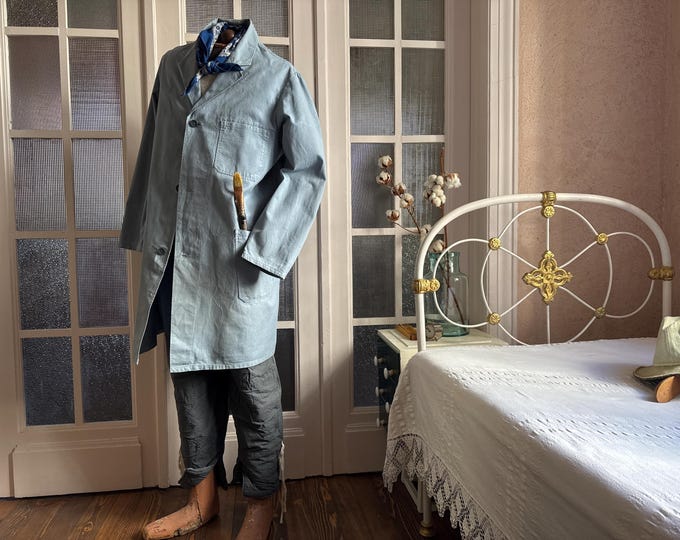 Vintage German Artist Smock Chore Coat Pit 25 Duster Shop Coat Long ...