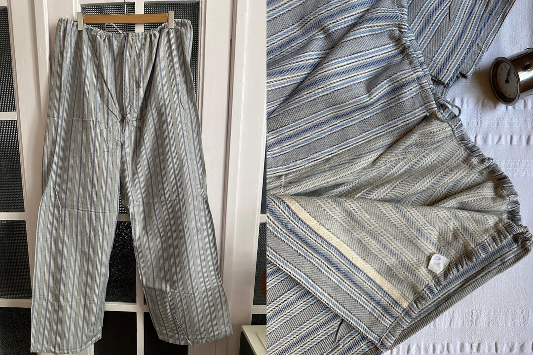 Vintage 60s French Brushed Flannel Cotton Stripe Pyjamas Pajamas ...
