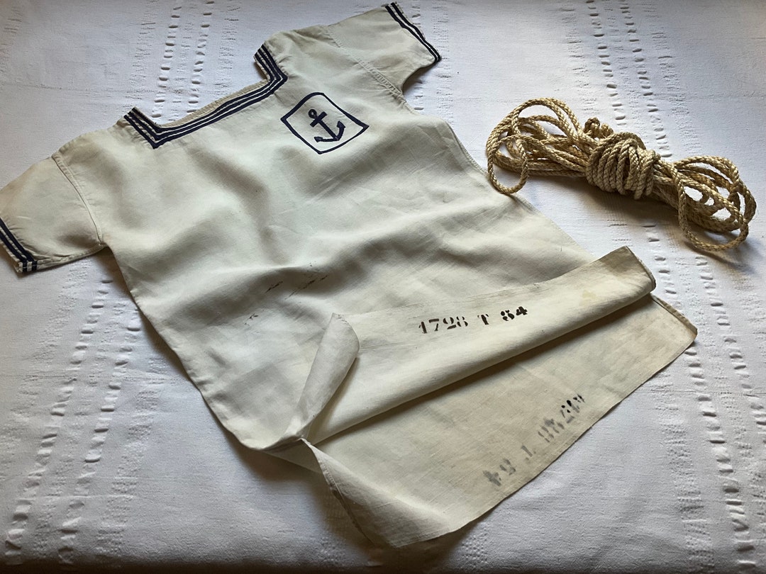 Vintage Antique Linen Marine Deck Shirt Top Tee Blouse Marine Nationale ...