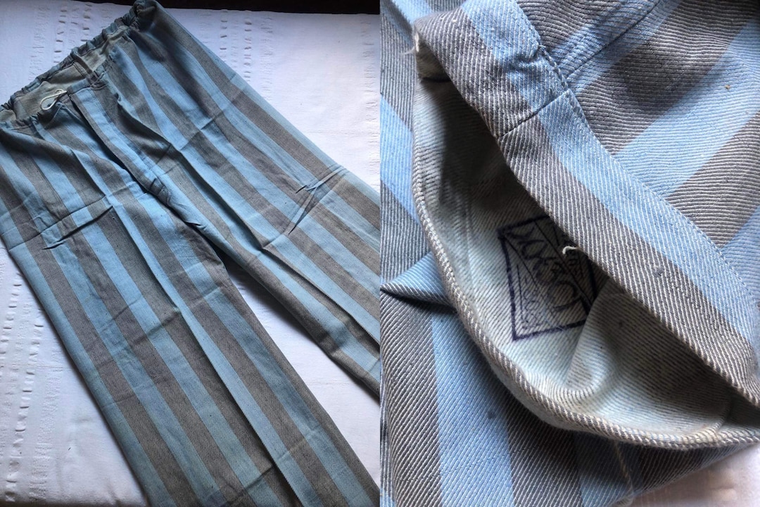 Vintage 60s Brushed Flannel Cotton Stripe Pyjamas Pajamas Underclothes ...