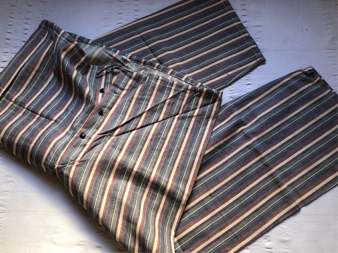 Vintage 60s French Brushed Flannel Cotton Stripe Pyjamas Pajamas ...
