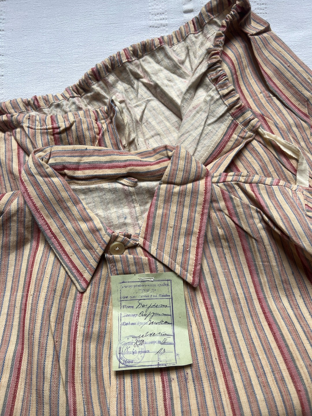 Vintage Brushed Flannel Cotton Striped Pyjamas Set Pajamas Jacket Pjs ...