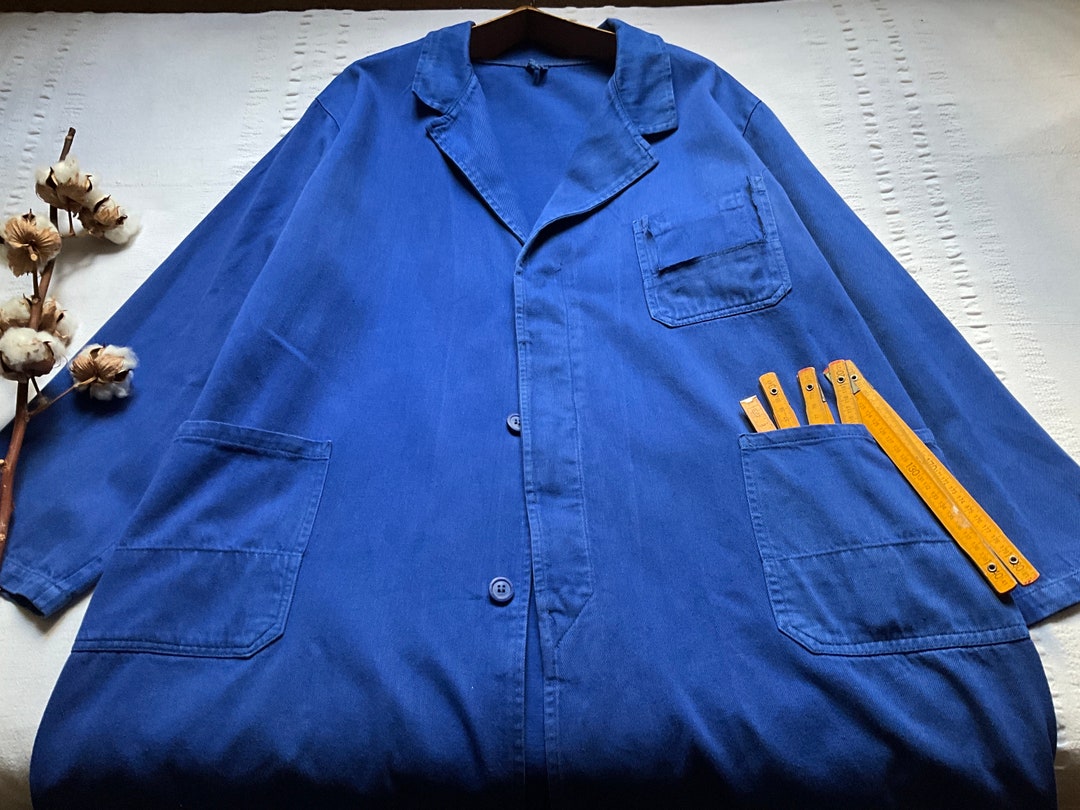 Vintage Artist Smock Chore Coat Duster Shop Coat Long Work Jacket Apron ...
