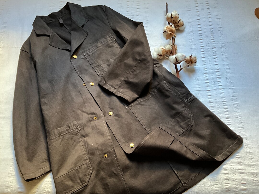 Vintage Smock Chore Coat Duster Shop Coat Long Work Jacket Apron Work ...