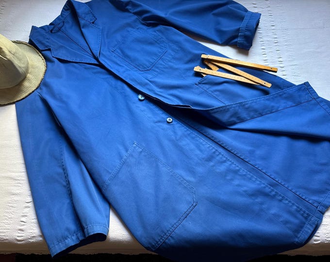 Vintage Artist Smock Chore Coat Duster Shop Long Work Jacket Apron Work ...
