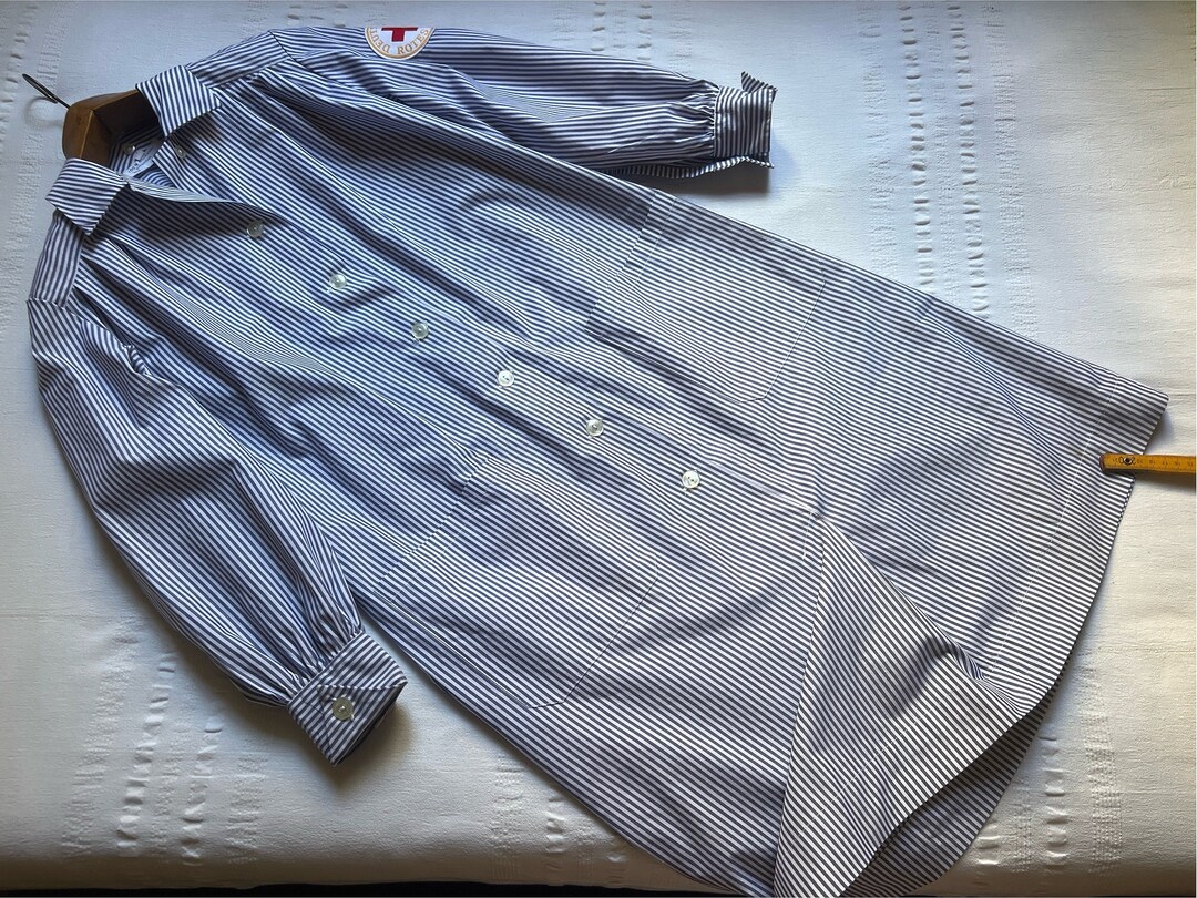 Vintage Red Cross Striped Shirt Dress Medical Hospital Gown Coat Apron ...