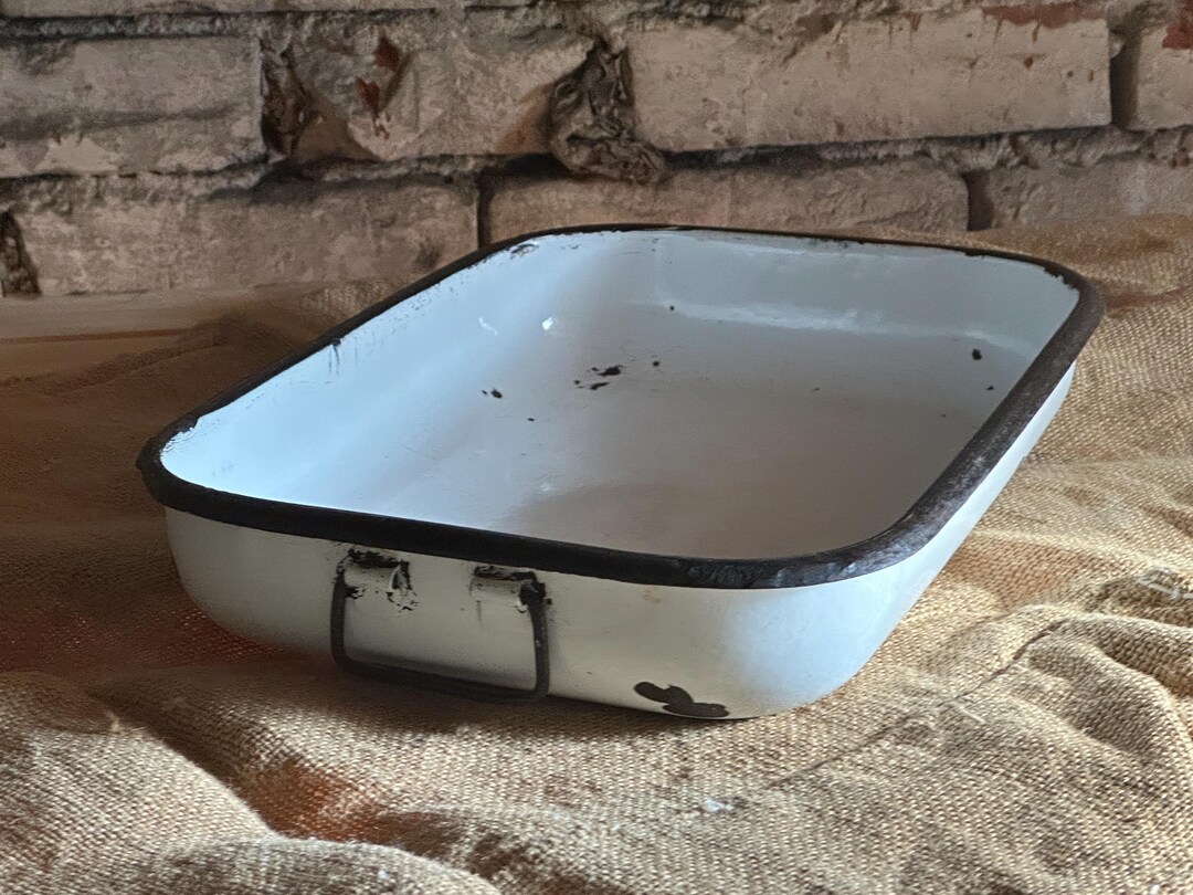 Vintage 1961 European Enamel Baking Tray Rectangular Rustic Enamelware ...