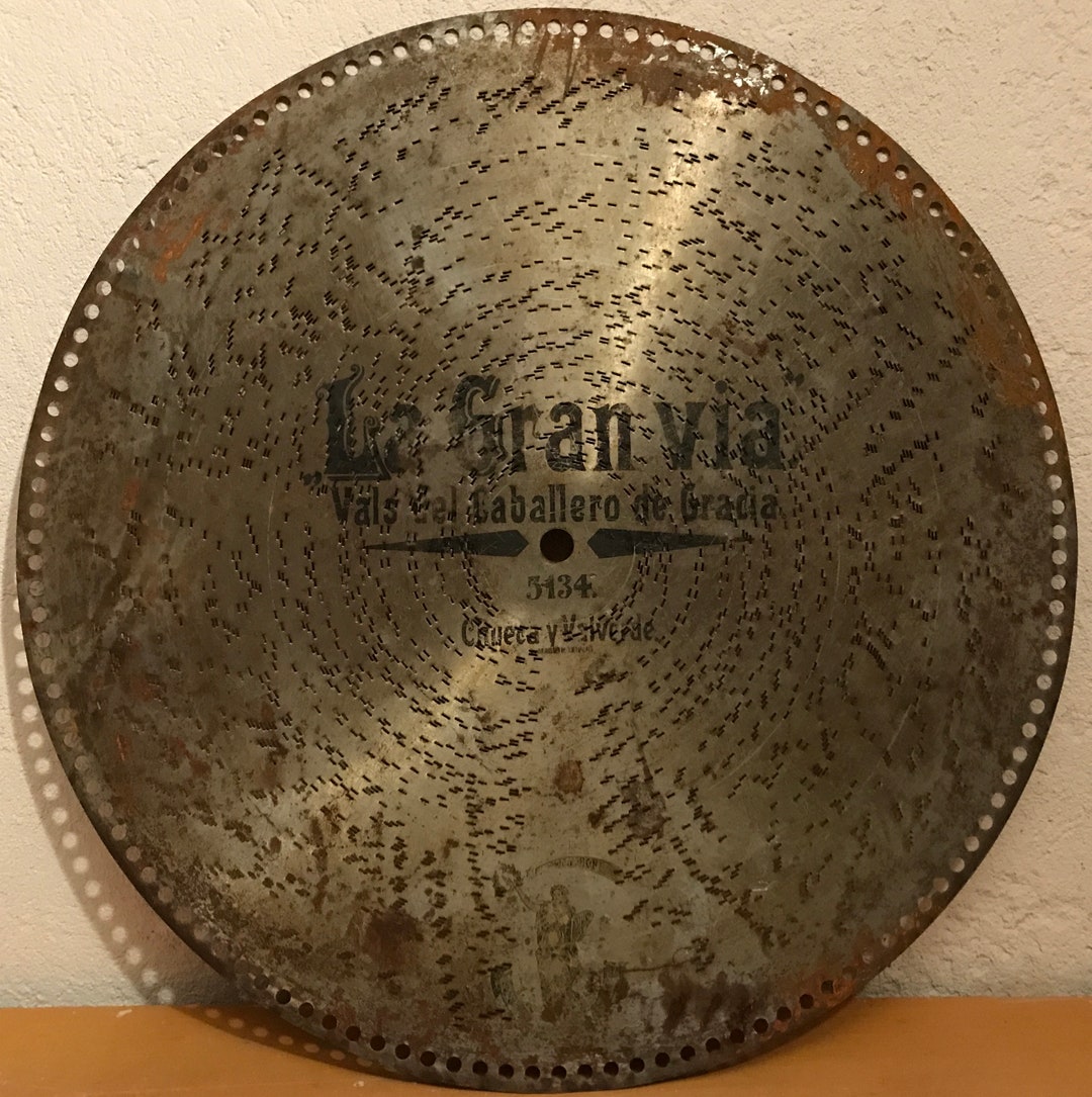 Rare Antique Music Box Disc La Gran via Street Organ Grinder Metal ...