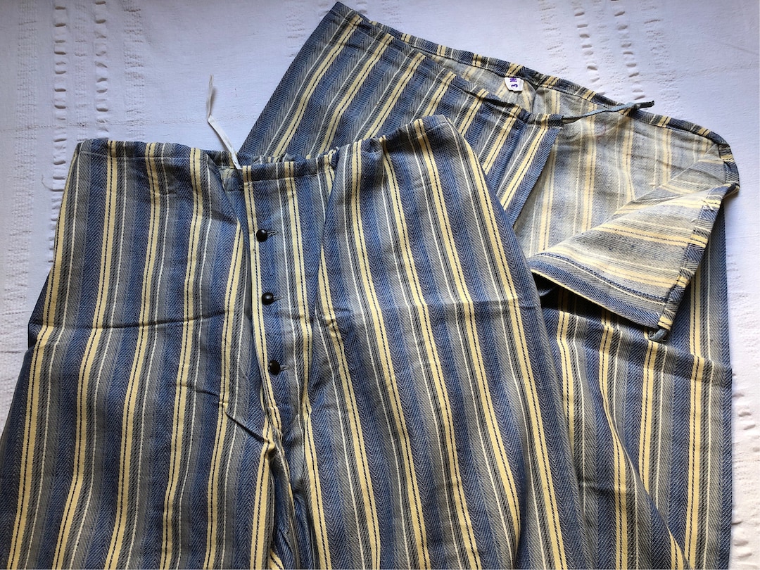 Vintage 60s French Brushed Flannel Cotton Stripe Pyjamas Pajamas ...
