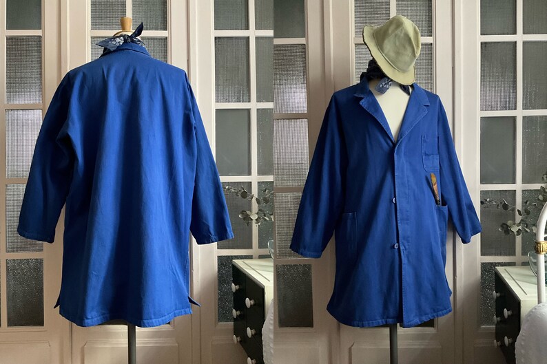 Vintage Artist Smock Chore Coat Duster Shop Coat Long Work Jacket Apron ...