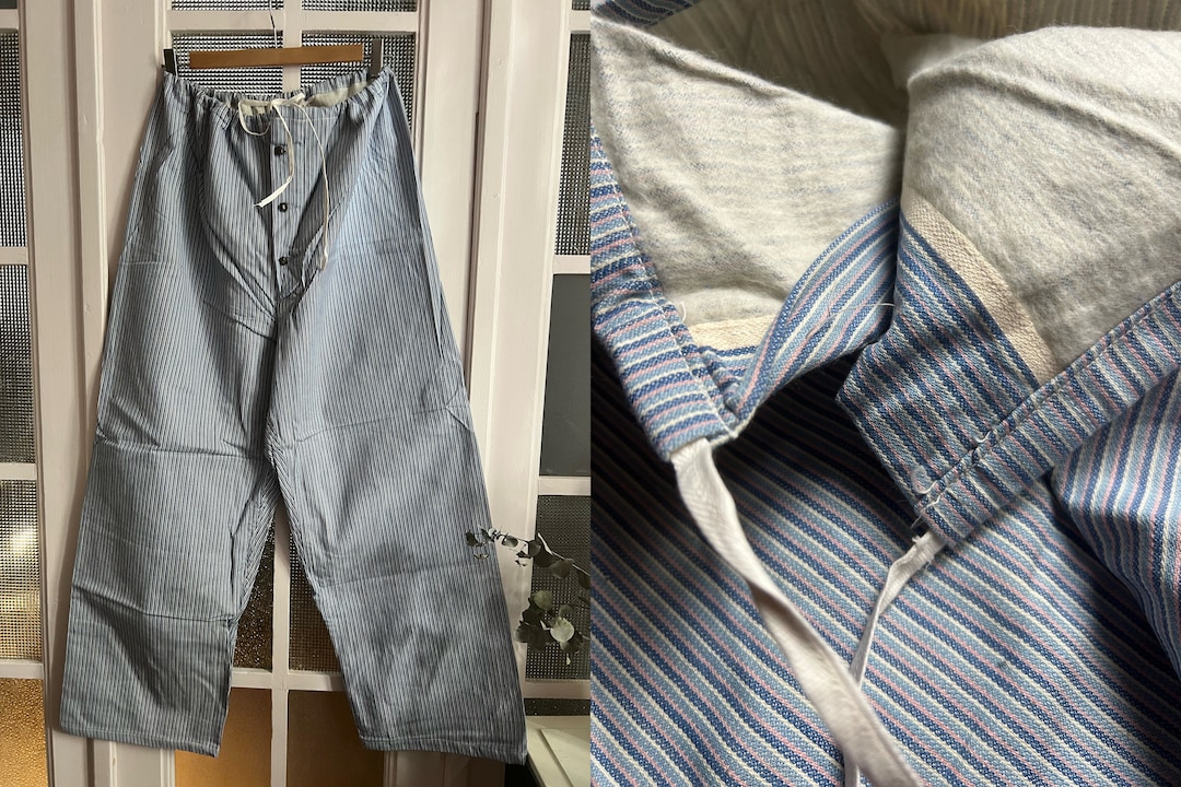 Vintage 60s French Brushed Flannel Cotton Stripe Pyjamas XL 2XL 3XL ...