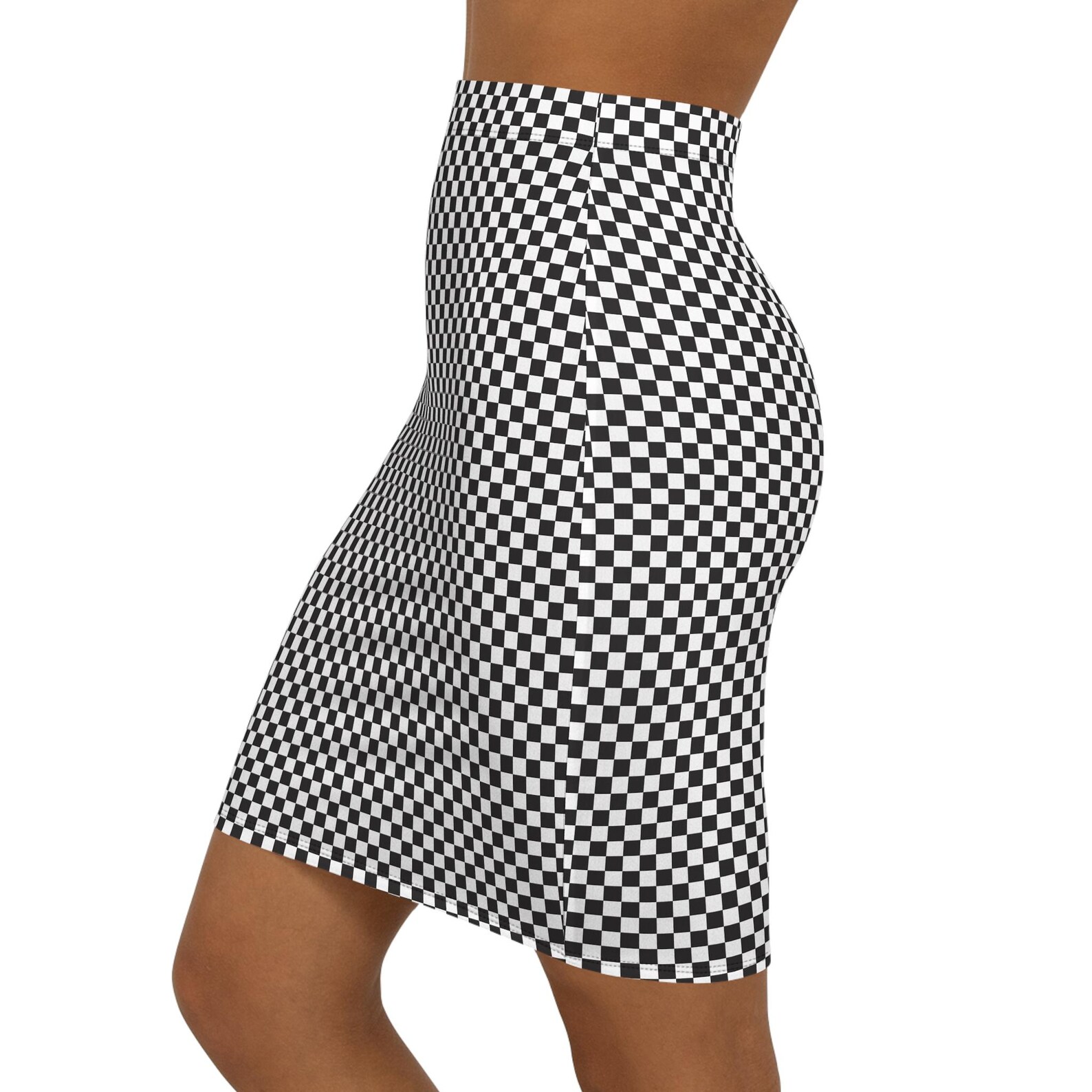 Checker Punk Rock Women's Pencil Skirt, Midi Length Black White, Retro ...