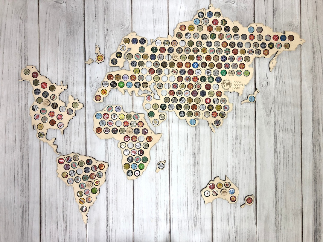 Original Gifts Wall World Map / Beer Cap Holder Map of the World / Beer ...