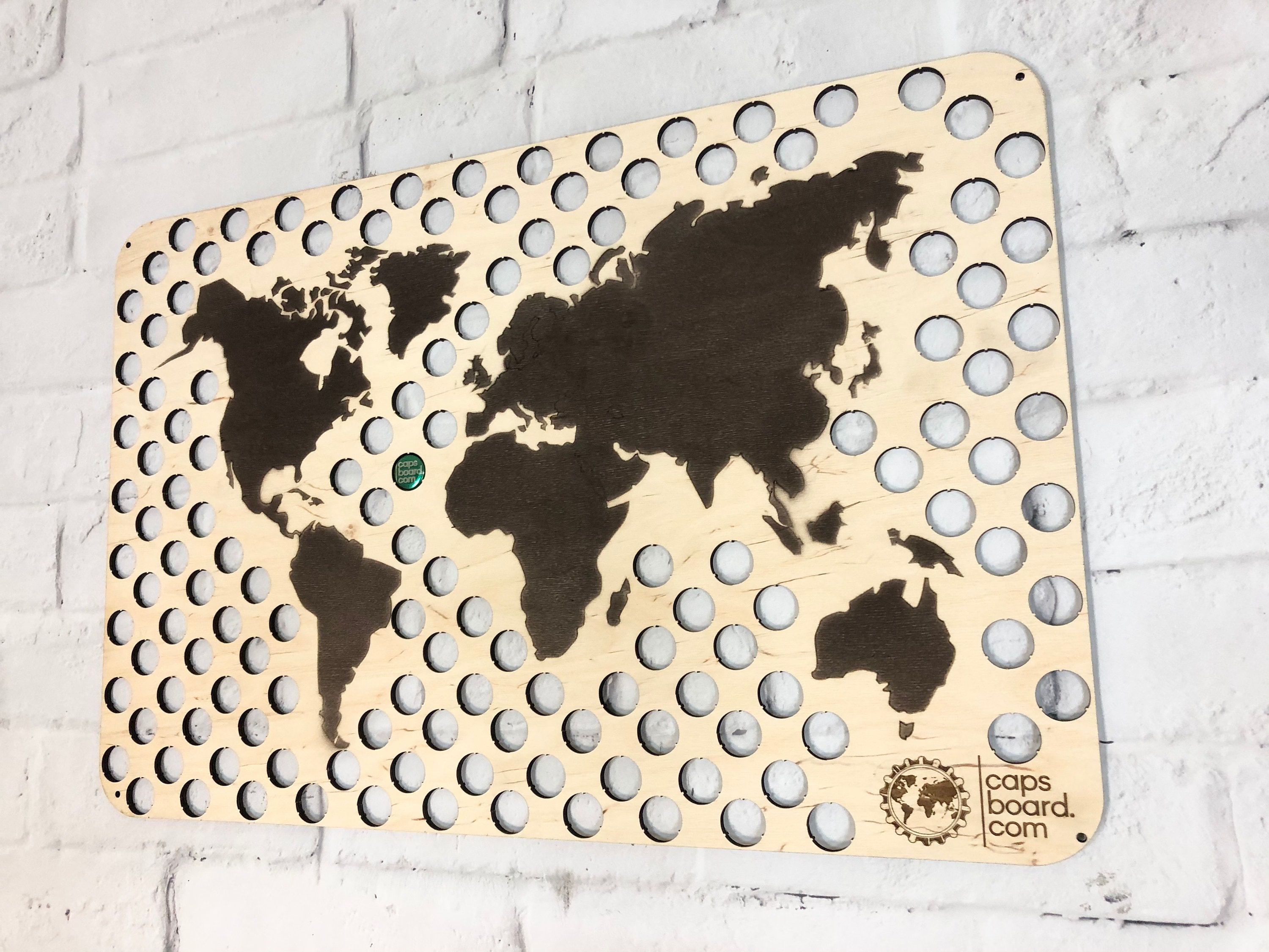 Beer Cap World Map: Dark Wood Bottle Cap Holder, Gift for Travel Lover ...