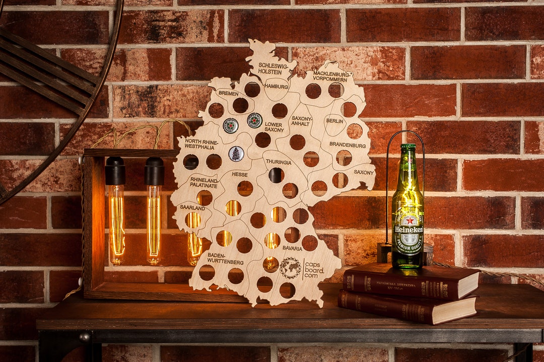 Germany Beer Cap Map: Wooden Wall Decor, Eco Gift, Bottle Caps Holder ...