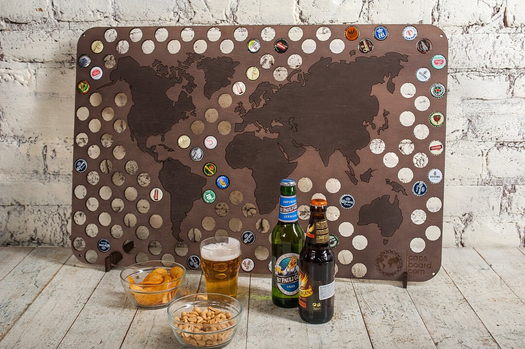 Wood Bottle Cap Map World / Large World Wall Art / Personalized ...