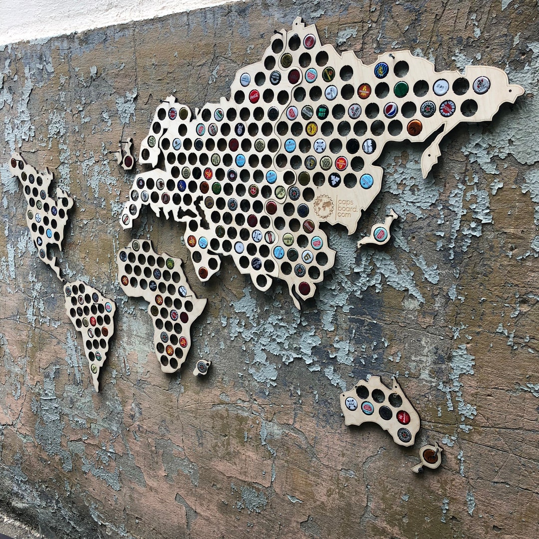 Beer Cap World Map: Large Wooden Wall Decor, Family Gift - Etsy