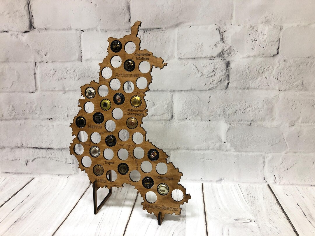 French Champagne Cap Map: Wood Art Display - 38 Crowns - Etsy