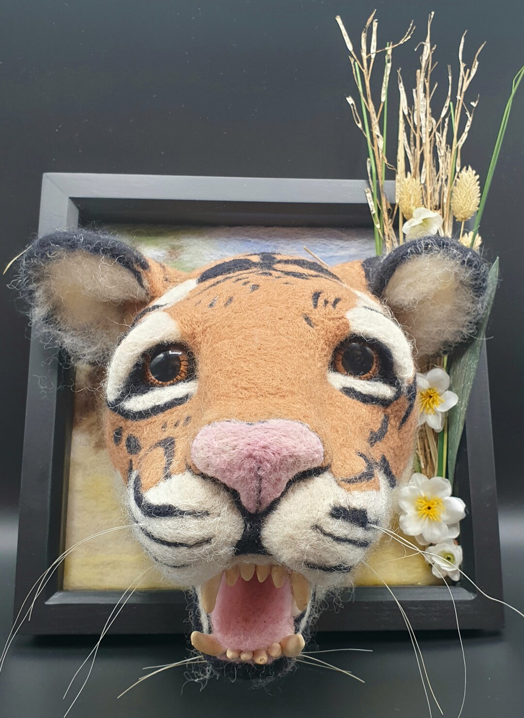 Framed Needle Felted 3D Tiger/tiger/needle Felted Animal/felted Tiger ...