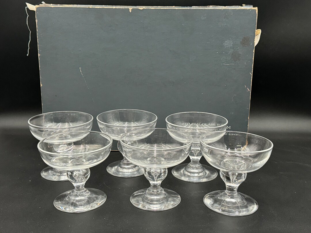 Set of 6 Steuben Glass Teardrop Bubble Stem Sherbet Champagne Glasses 3 ...