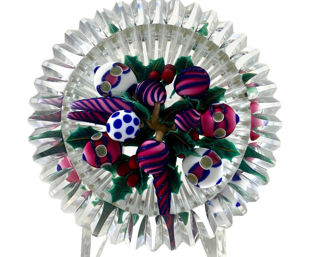 1994 Ken Rosenfeld Art Glass Christmas Tree Ornaments Paperweight 3 1/2 ...