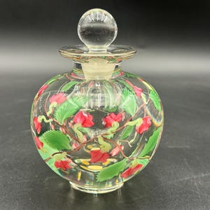 Orient & Flume Art Glass Pink Floral Dogwood Flowers Perfume Bottle 5 ...