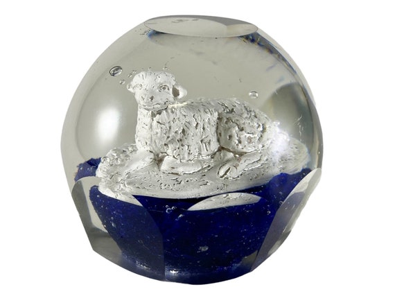 Antique Bohemian Art Glass Paperweight Sulphide Sheep Faceted - Etsy