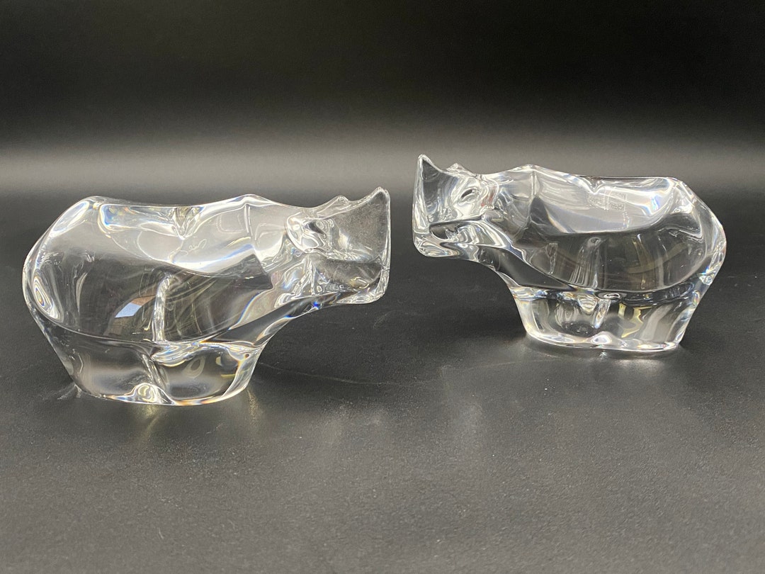 Pair of Hoya Japan Crystal Rhino Figures Paperweight Sculpture Signed ...
