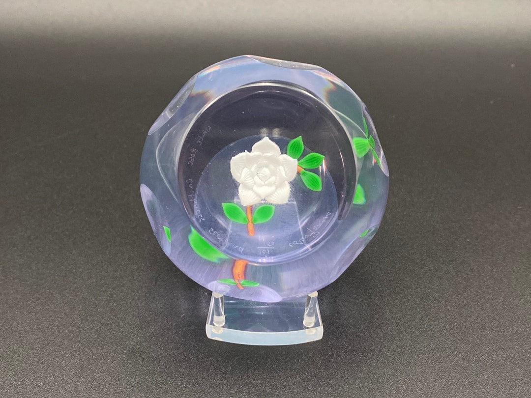 Caithness William Manson Art Glass “white Rose” Paperweight 2 3/4” W ...
