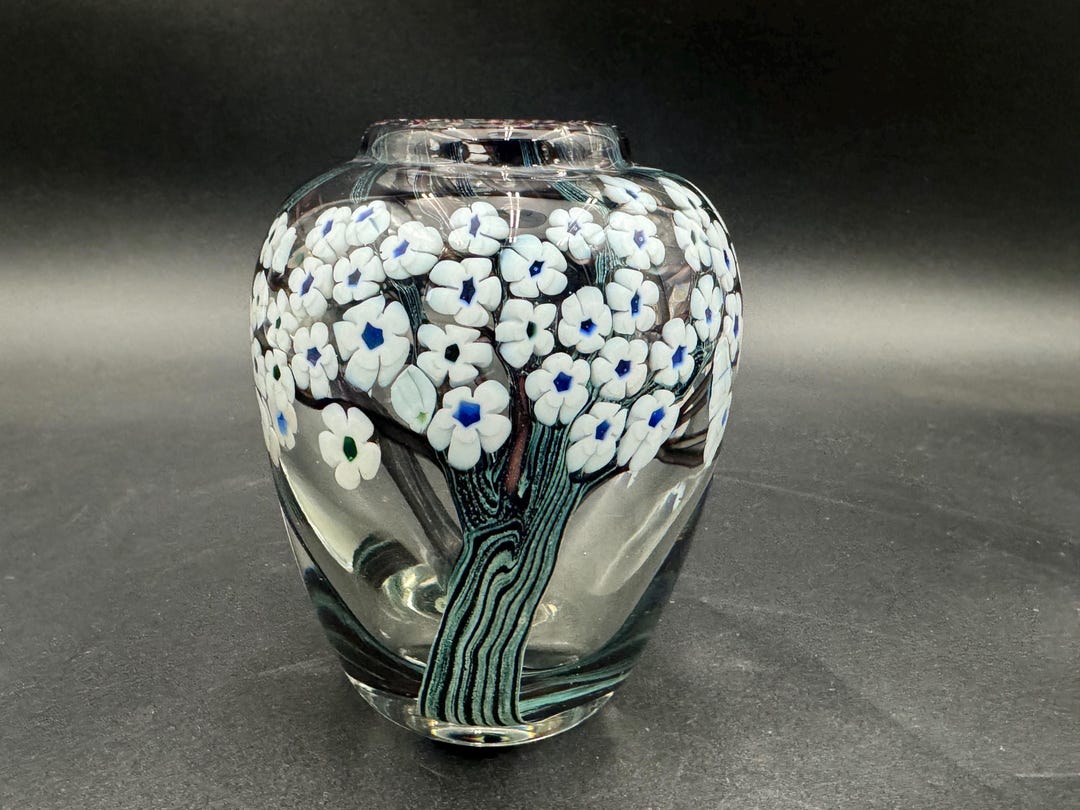 Orient & Flume Art Glass Hawthorne Tree Flower Paperweight Vase Signed ...