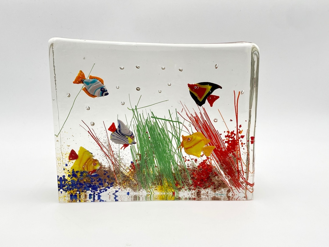 Ferro & Lazzarini Art Glass Fish Aquarium Block Sculpture Signed 8 3/4” L Stunning - Etsy