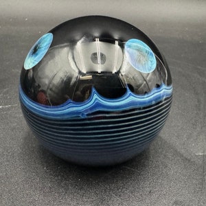 Rare Roland Art Glass Landscape Moon and Waves Paperweight Sculpture ...
