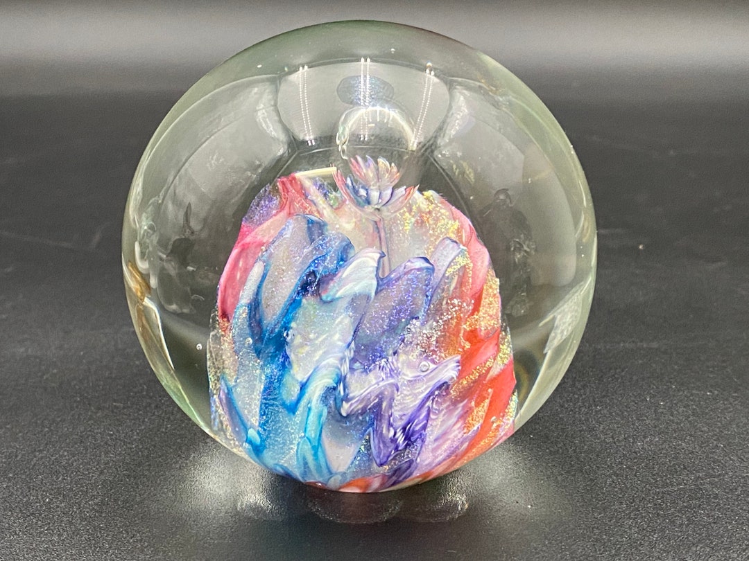 Large Mad Art Glass Colorful Rainbow Dichroic Paperweight Signed 3” H ...