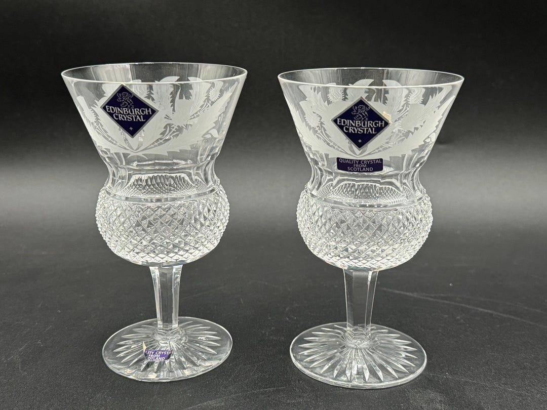 Pair of Edinburgh Scotland Crystal “thistle” White Wine Glasses 5 1/4 ...