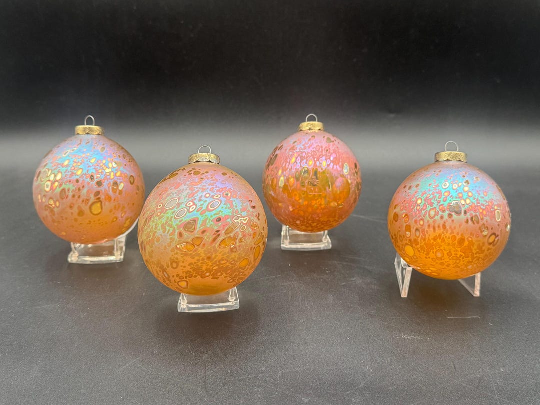 Set of 4 Craig Zweifel Art Glass Christmas Splatter Iridescent ...