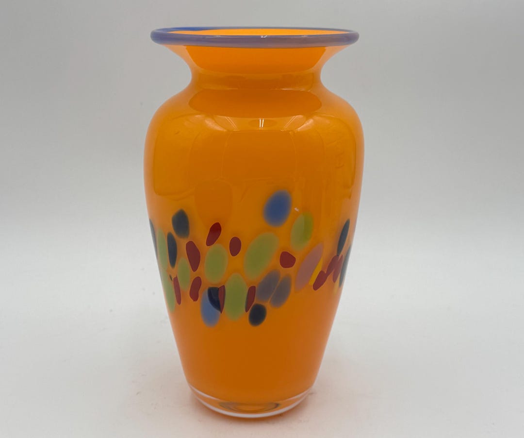 Lost Angel Joel O’dorisio Art Glass Confetti Vase Blue Rim Signed 7 3/4 ...