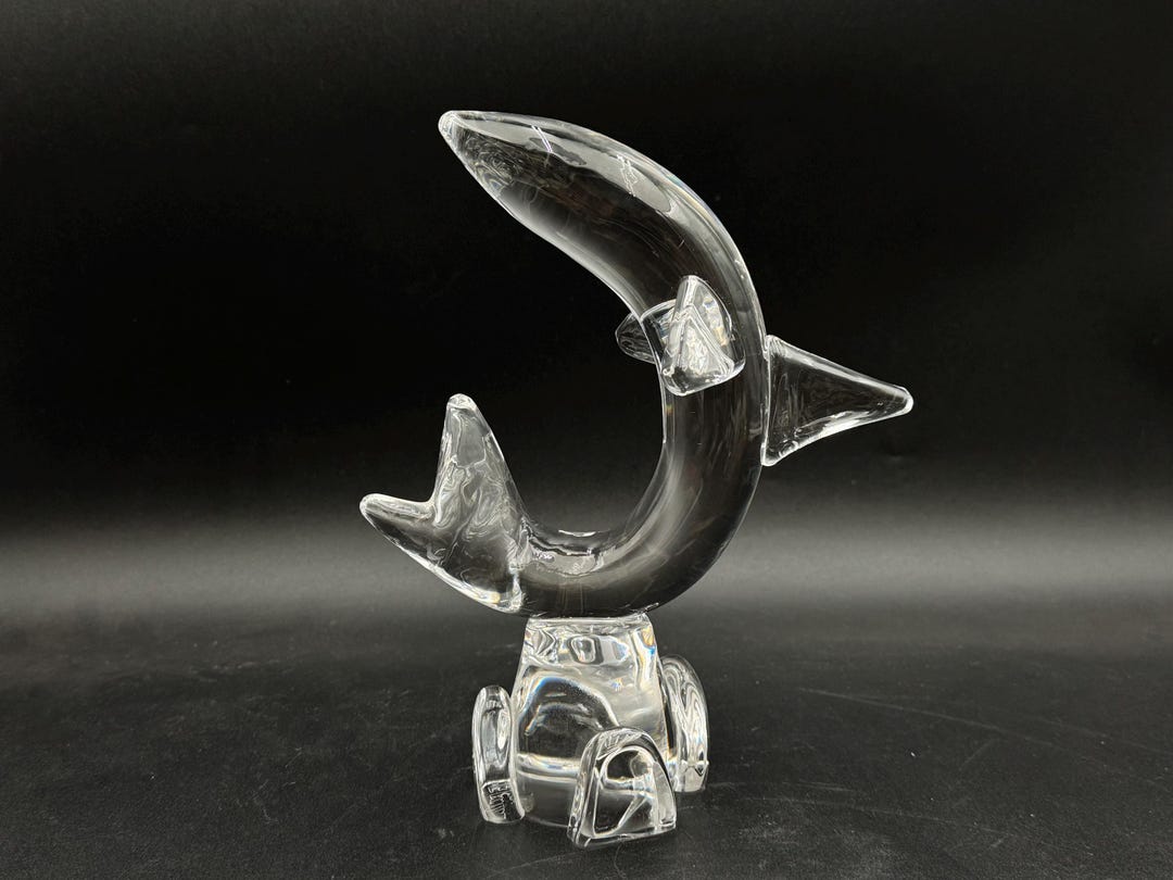 Steuben Glass Sea Sprite Leaping Shark/dolphin #8047 Figurine Sculpture ...